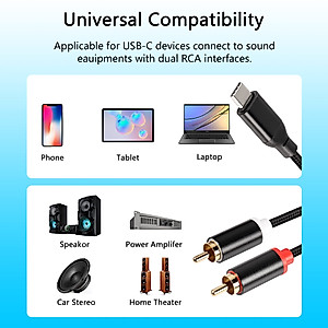 CERRXIAN 6.56FT USB C to Dual RCA Audio Stereo Cable, USB Type C Male to 2 RCA Male AUX Y Splitter Cord for Tablet, Laptop,Phone,Amplifier(2RCA-C)