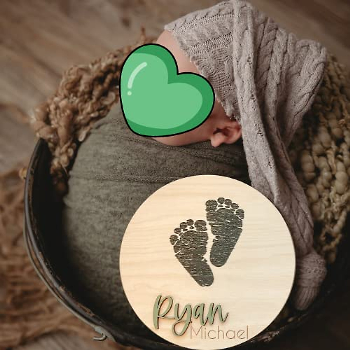 NAZENTI Personalized Wooden Baby Name Announcement Signs, Custom Baby Name Sign, Birth Announcement And Footprint Sign For Hospital, Baby Girl Or Boy, Welcome Signs, Baby Arrival Sign, Baby Shower Gifts (#Design 5)