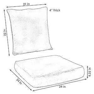 Sunnydaze Back and Seat Cushion Set for Indoor/Outdoor Furniture - 2-Piece Replacement Cushions for Deep Seating Patio Chair - Outside Pads for Porch, Deck and Garden Seats - Beige