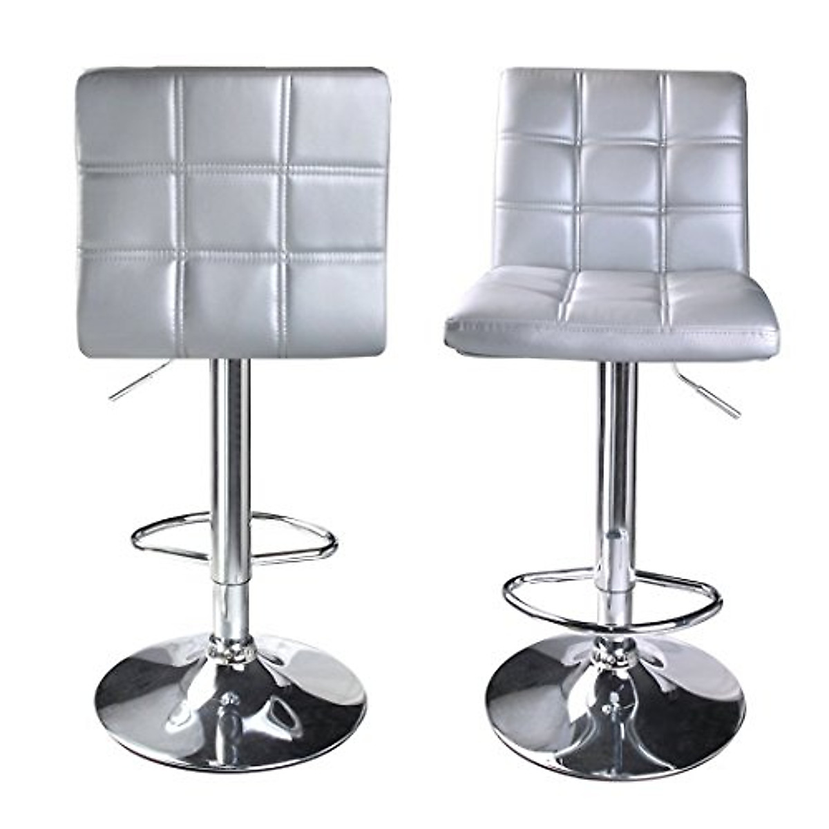 koonlert14 Contemporary Bar Stools Hight Adjustable Seat Hydraulic 360 Degree Swivel Sturdy Steel Frame Quadrate cushion Seat Dining Chair Bar Pub Stool Home Office Furniture - Set of 2 Silver #1935