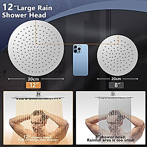 12" Rainfall Shower Head with Handheld Combo, High Pressure Shower Heads with Upgraded 12" Adjustable Curved Shower Extension Arm, 6 Settings Handheld Shower Head Built-in Power Wash Anti-leak（Chrome）