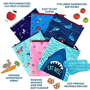 Yumbox Pochette 8x8 in. Large Reusable Sandwich & Snack Bag (2-Pack) - Eco-Friendly, BPA-Free, Water-Resistant, Easy-Wash - Woof & Hearts Design - Perfect for School, Work & Travel