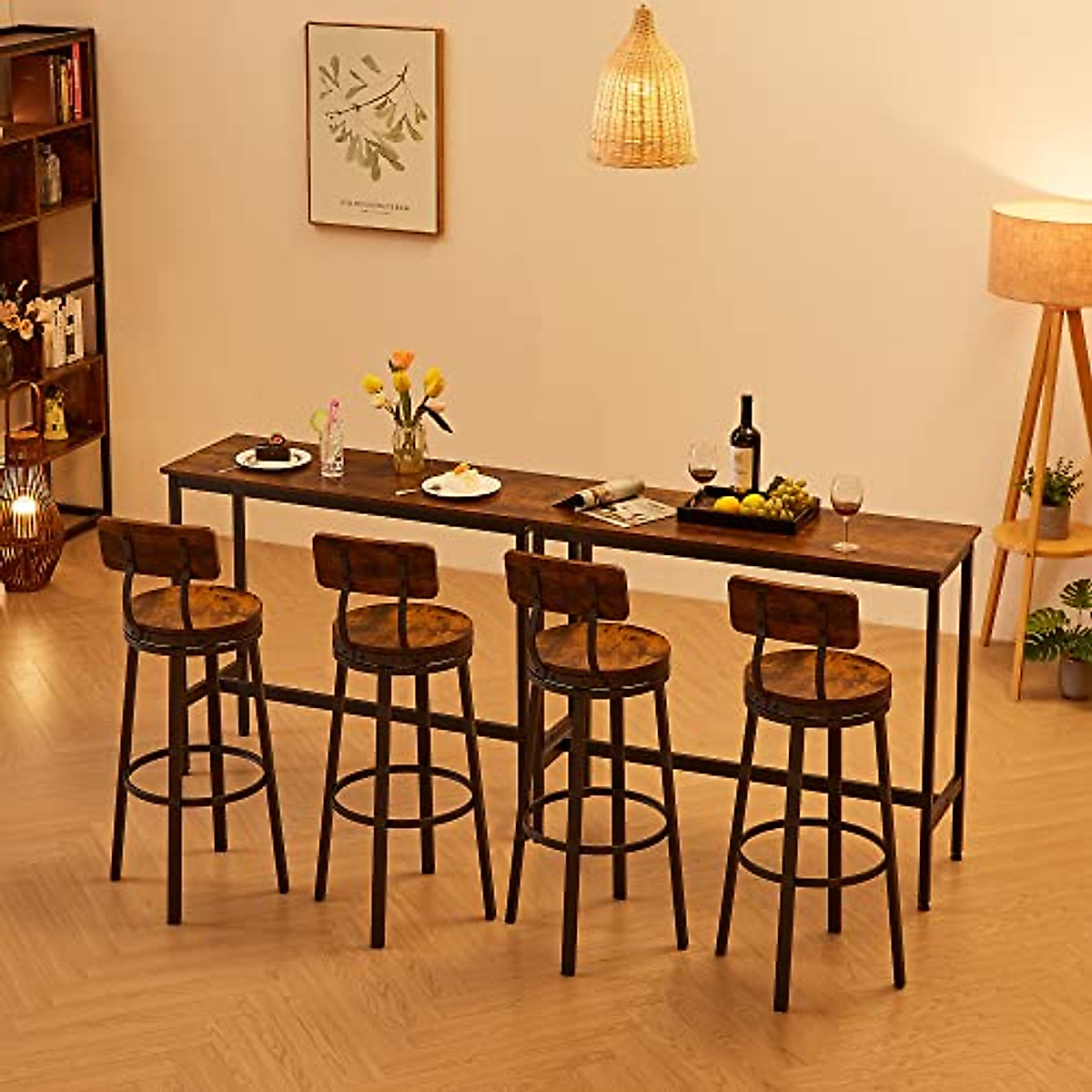 IRCPEN Bar Stools with Back, Set of 2 Swivel Breakfast Stools,41-Inch High Kitchen Stools with Backrest, Footrest, Industrial Seat for Dining Room Kitchen Bar (13.4 X41 inches)