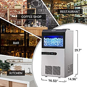 Artidy Commercial Ice Maker Machine, 100LBS/24H Clear Square Ice Cube,33LBS Ice Storage Capacity with Auto Clean and LED Temperature Display for Home,Restaurant,Bar,Coffee Shop,Kitchen