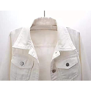 AMEBELLE Women's 3/4 Sleeve Strech Distress Slim Crop Denim Jean Trucker Jacket(0099-White-L)