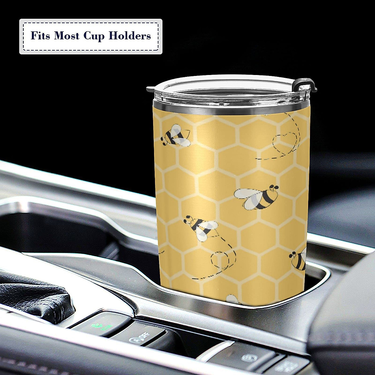 foixnub Bees on The Honey 20oz Tumbler Honeycombs Insulated Coffee Cup Wine Tumbler Stainless Steel Reusable Water Bottle Double Walled Travel Mug Thermal Cup for Hot Cold Drinks