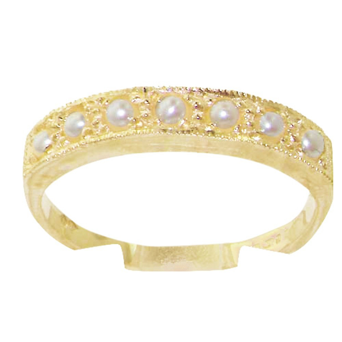 LetsBuyGold Solid 10k .417 Yellow Gold Cultured Pearl Womens Band Ring - Sizes 4 to 12 Available