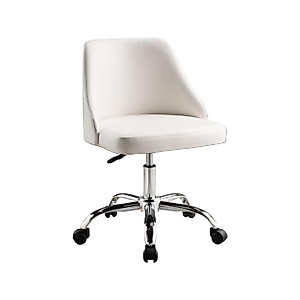 Benjara BM304674 22 in. Yim Faux Leather Adjustable Swivel Office Chair - White Chrome Base & Black