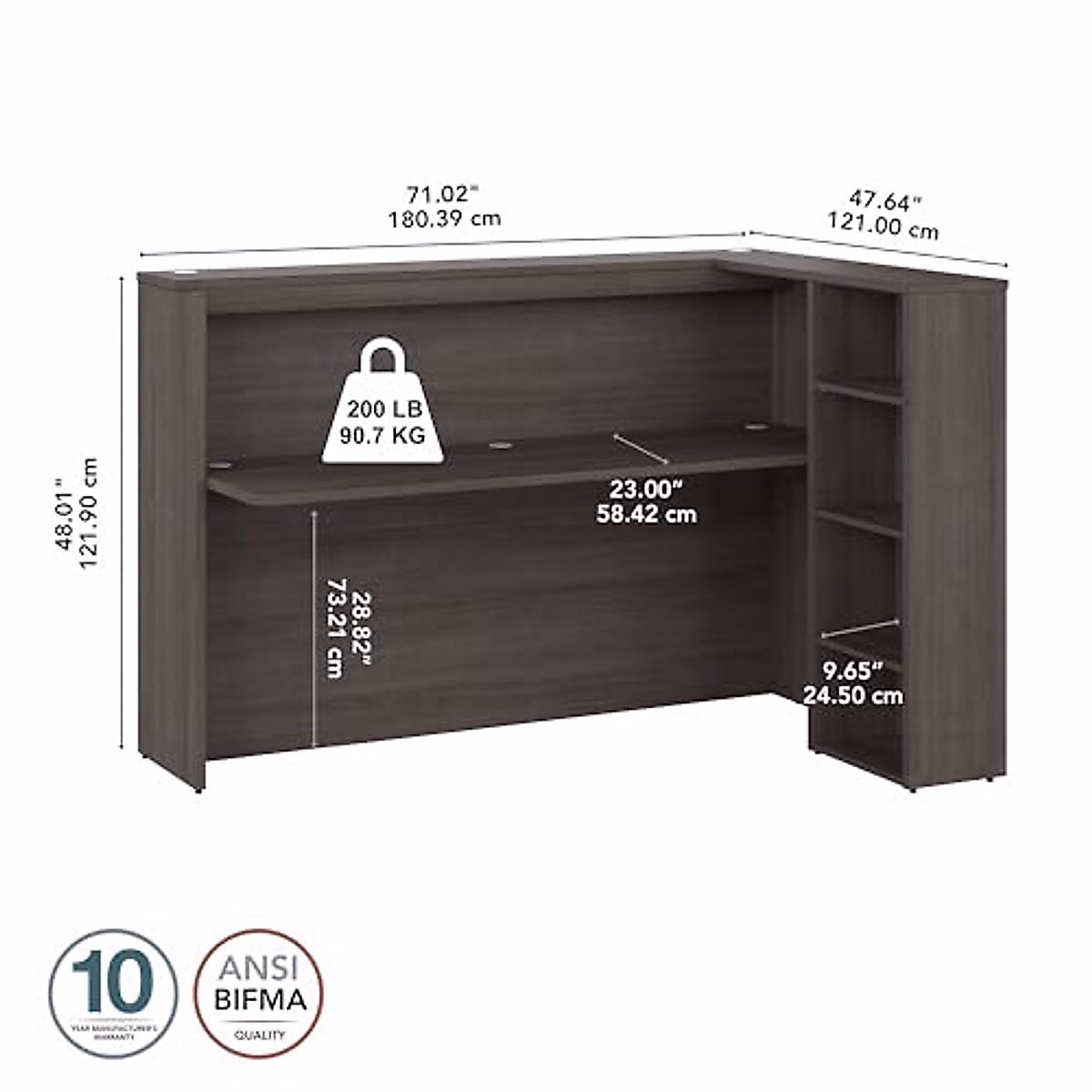 Bush Business Furniture Studio C Reception Desk with Shelves, 72W, Storm Gray