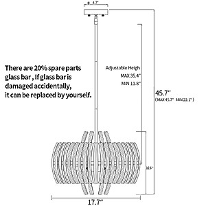 TZOE Crystal Chandelier,Modern Drum Light,17.7"(D) x45.7(H),4 Light Crystal Pendant Light,Adjustable Height,Polished Chrome,UL Listed