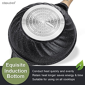 COOKLOVER Nonstick Woks And Stir Fry Pans Die-cast Aluminum Scratch Resistant 100% PFOA Free Induction Wok pan with Lid 12.6 Inch - Black