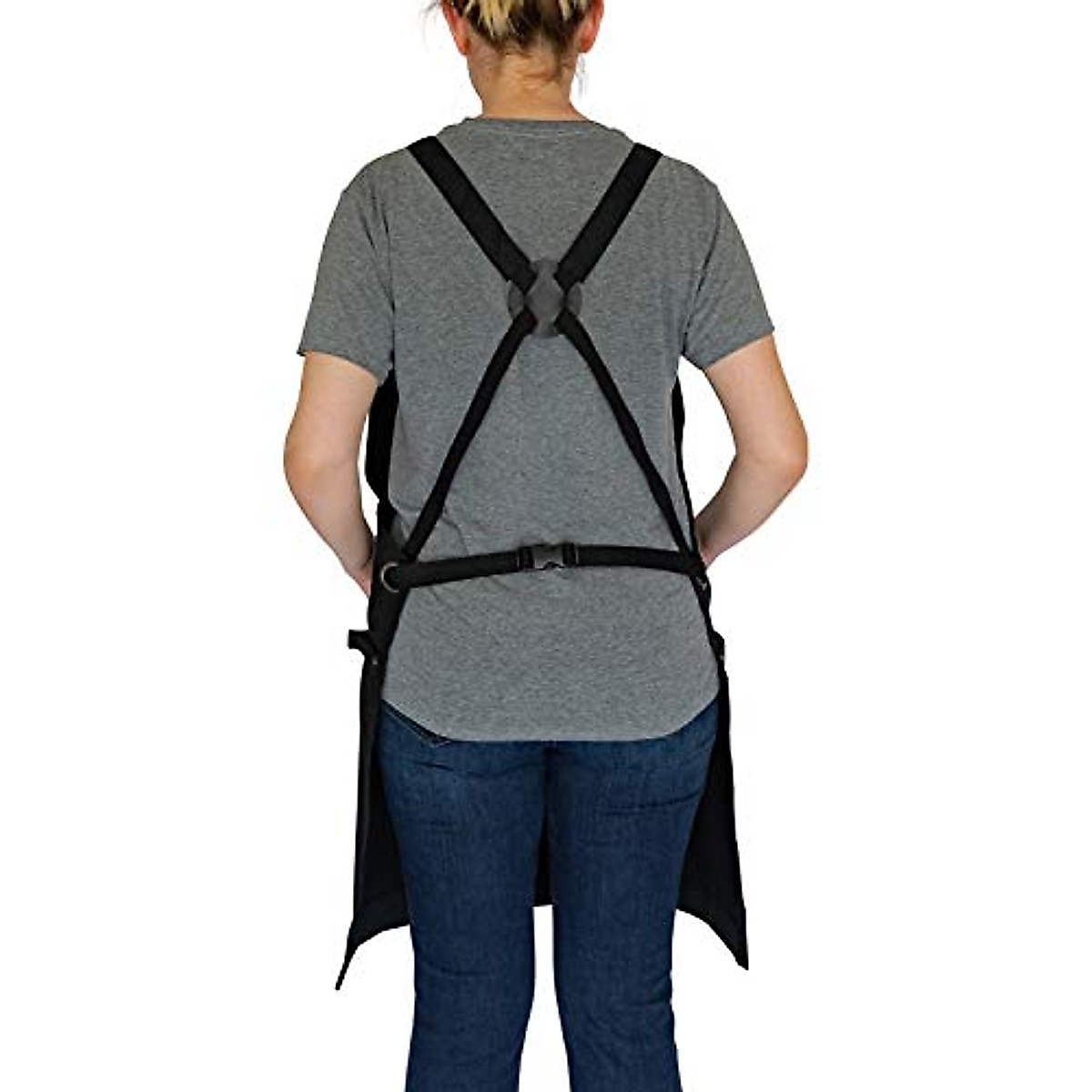 Professional Chef Apron for Men Women Cooking Kitchen BBQ Grill with Large Tool Pockets, Adjustable Size, Cotton Black, Quick Release Buckle, Dual Side Loops