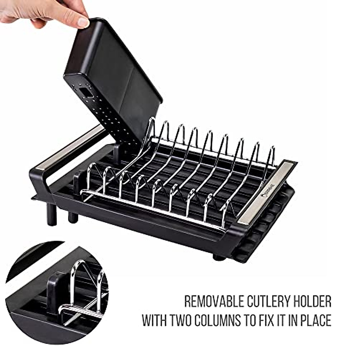 Erreke Small Dish Drying Rack, Compact Dish Drying Rack, Small Dish Rack, Drains into Sink, Non-Slip Feet, Expandable Adjustable Size 11x8 inches (Black)