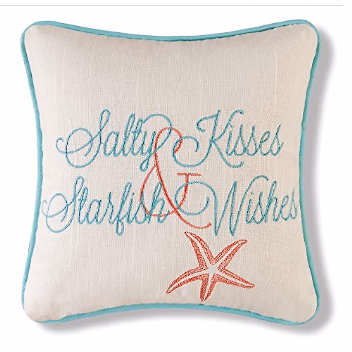 C&F Home 10" Embroidered Salty Kisses Starfish Wishes Throw Pillow Decorative Cotton Beach Inspirational Quote Ocean Coastal Small Throw Accent Seashore Pillow Decor Decoration 10 x 10 Multi