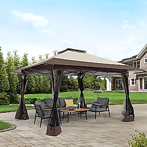 COBANA 13’x13’ Pop Up Gazebo, Outdoor Canopy Tent Shade with Metal Frame Mosquito Netting for Patio, Garden, Lawn, Backyard, Beige