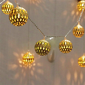 Twinkle Star 40 LED Globe String Lights, Moroccan Christmas Party Hanging Lights Battery Operated Decor for Indoor, Home, Bedroom, Party, Wedding, Christmas Tree, Warm White (Gold)