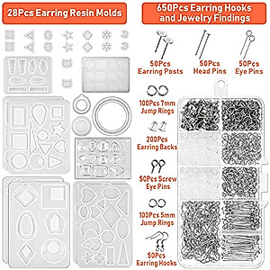 Resin Molds for Jewelry, Paxcoo 678pcs Earring Making Kit with 28pcs Earring Epoxy Molds and 650pcs Earring Hooks, Jump Rings for Resin Jewelry, Pendants, Resin Crafts, DIY Earring