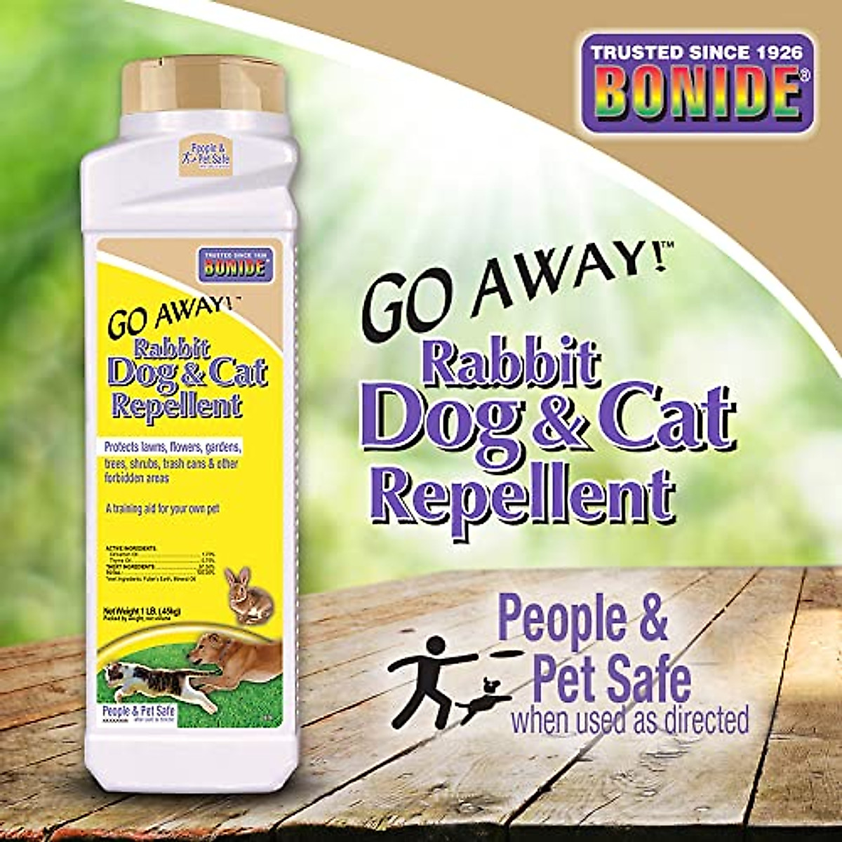 Bonide Go Away! Rabbit, Dog, & Cat Repellent Granules, 1 lb Ready-to-Use, Keep Dogs off Lawn, Garden, Mulch & Flower Beds