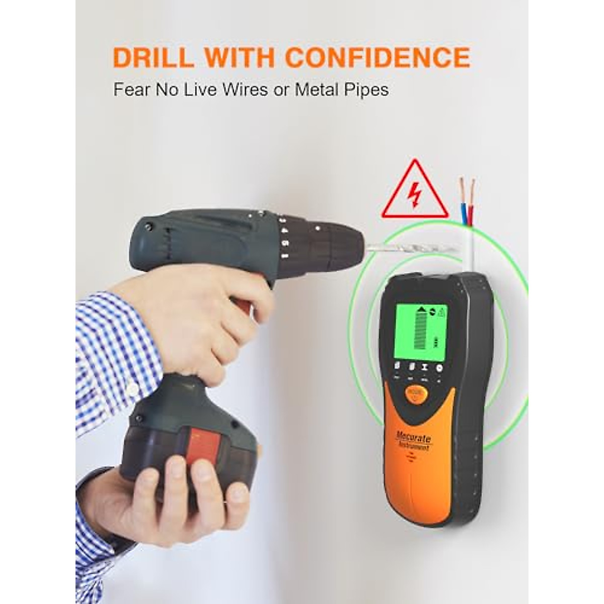 Mecurate Stud Finder Wall Scanner Sensor - 5 in 1 Electronic Stud with LCD Display & Audio Alarm for Wood AC Live Wire Metal Studs Detection Joist Pipe