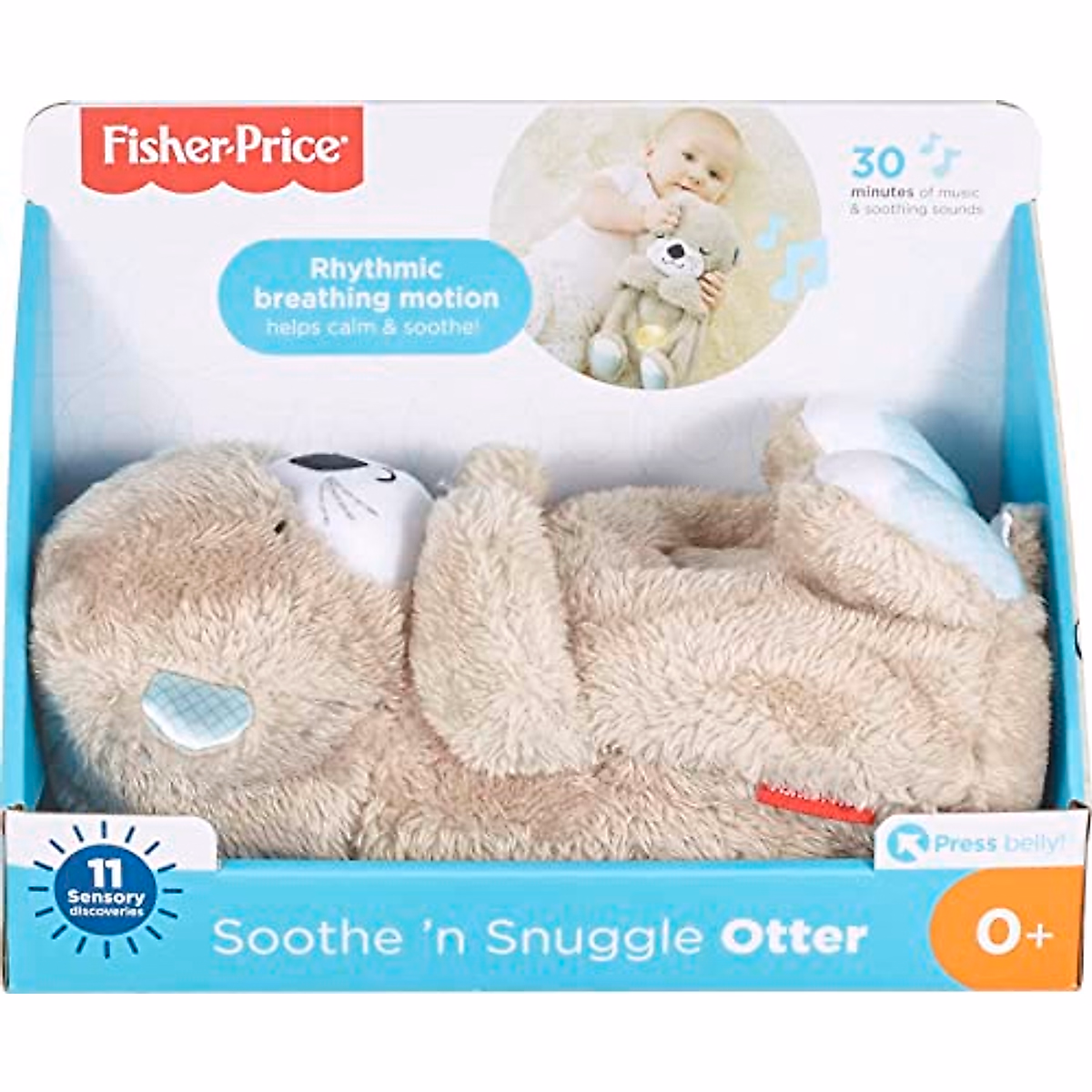 Fisher-Price Soothe 'n Snuggle Otter, Portable Plush Soother with Music, Sounds, Lights and Breathing Motion