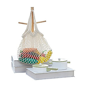 Teamson Kids Little Chef Frankfurt 21 Piece Wooden Pull-Apart Produce Food Set with Fruits and Vegetables Plus Mesh Grocery Shopping Bag, Multicolor , Green