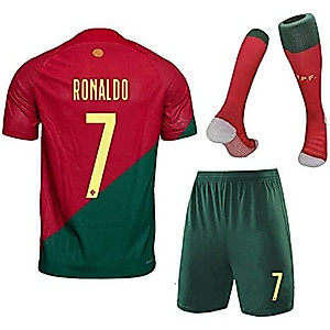 Football Jersey No.7, Soccer Jersey, Sports Fans Outdoor T-Shirt Boys Kids Youth Jersey Shirt Socks Soccer Shirt Gift Kit Set (S (h 63-65in w 99-121lb))