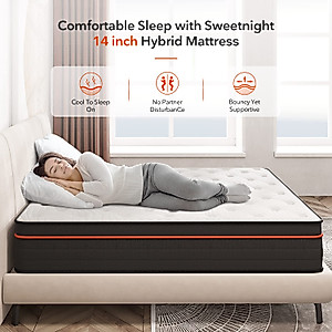 Sweetnight Queen Size Mattress, 14 Inch Plush Pillow Top Hybrid Mattress, Cooling-Gel Memory Foam Queen Mattress with Individual Pocket Innerspring for Motion Isolation & Balance Support