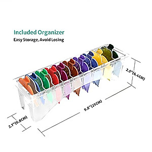 10 Professional Hair Clipper Guards Cutting Guides Fits for Most Wahl Clippers with Organizer, Color Coded Clipper Combs Replacement - 1/16" to 1"