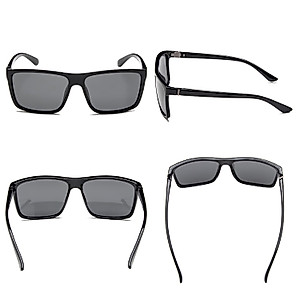 NIEEPA Men's Driving Sports Polarized Sunglasses Square Plastic Frame Glasses (Grey Lens/Bright Black Frame)