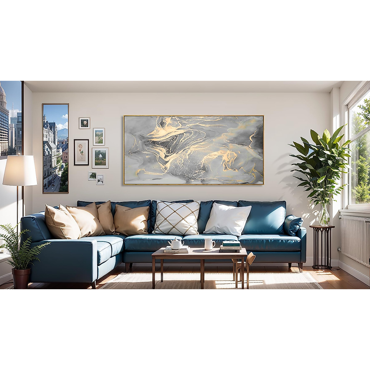 Wall Art Abstract Canvas Painting Gray Wall Decor Fluid Ink Modern Artwork for Living Room Bedroom Dining Room Home Office Decor 20"x40" with Framed