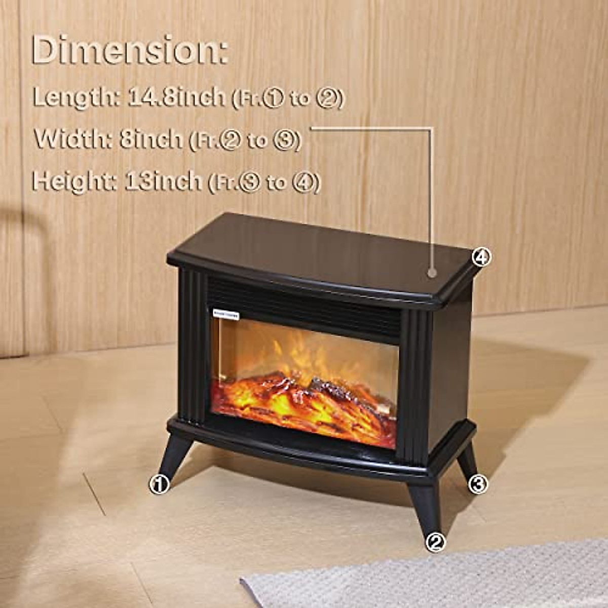 DONYER POWER 13" Height Mini Electric Fireplace Tabletop Portable Heater, 1500W, Black Metal Frame,Room Heater,Space Heater