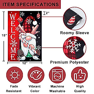 Welcome Christmas Garden Flag, hogardeck Gnome Santa Outdoor Christmas Decorations, Vertical Double Sided Yard Flag, Christmas Ball Farmhouse Decor 12.5x18 Inch