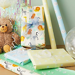 Sparkle and Bash Baby Shower Wrapping Paper, Double-Sided with Cut Lines, 30 In x 16 Ft (3 Rolls)