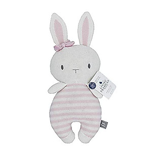 Living Textiles Baby Knit Plush Toy w/Rattle - Bella Bunny - Premium 100% Cotton Super Cute Soft & Fun Stuffed Animal Character | for Infant,Newborn,Stuff,Knit,Doll,Gift,Shower,Boy,Girl
