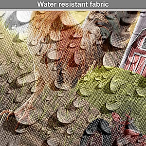 Lunarable Country Chair Pad Set of 6, Farm Barn Yard Image Rooster Animal Early Bird Nature and Rising Sun Print, Water Resistant Pillow with Ties Dining Room Kitchen, 15" x 15", Pale Brown Red