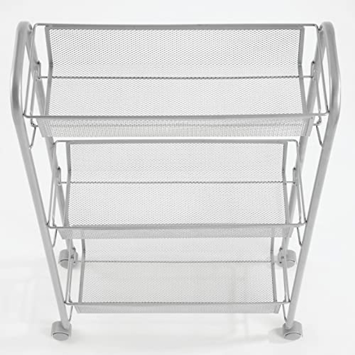 mDesign Steel Rolling Utility Cart Storage Organizer Trolley with 3 Basket Shelves for Laundry Room, Mudroom, Garage, Bathroom Organization - Holds Detergents, Hand Soap - Biro Collection, Silver