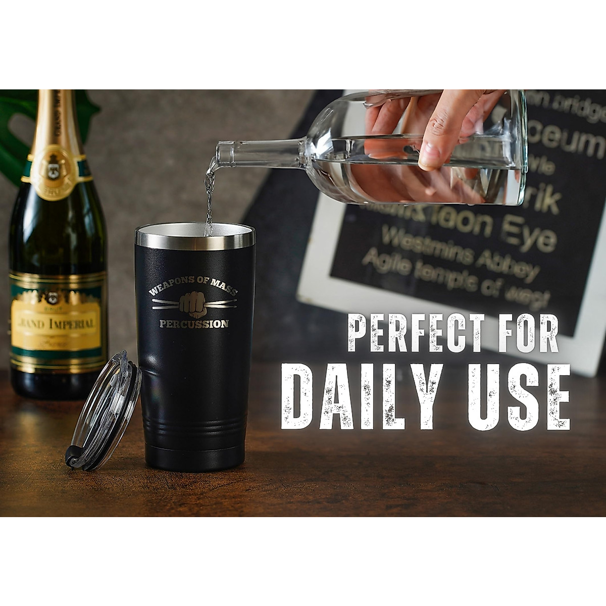 Onebttl Funny Drummer Gifts For Men, Women, Music Lover Gifts for Drummers, 20 oz/590 ml Stainless Steel Insulated Tumbler with Straw, Lid, Weapons of Mass Percussion