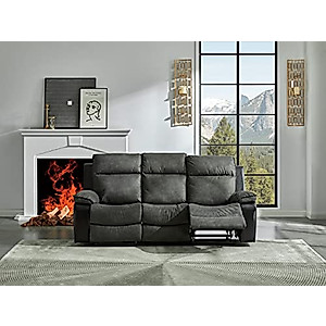 Signature Design by Ashley Woodsway Modern Faux Leather Tufted Reclining Sofa, Gray & Black