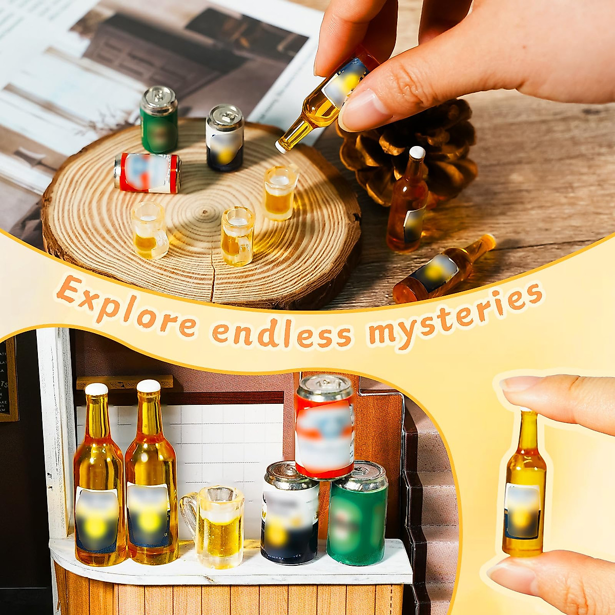 1:12 Scale 11 Pcs Miniature Beer Bottles and Beer Cans Mini House Drink Accessories for Fairy Garden Pub Bar Decoration Dollhouse Beer Glass Model