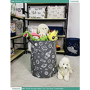 FANKANG Storage Basket, Nursery Hamper Canvas Laundry Basket Foldable with Waterproof PE Coating Large Storage Baskets for Kids Boys and Girls, Office, Bedroom, Clothes,Toys（Space Planet）