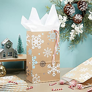 36 Pack Winter Snowflake Gift Bags, Small Christmas Paper Treat Bags for Holiday Party Favors (5 x 8.7 x 3.2 In)