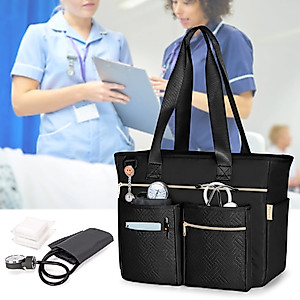 Fasrom Nurse Tote Bag for Work Nurses with Laptop Sleeve, Home Health Clinical Bag for Nursing Students and Medical Assistant, Black (Patent Pending)