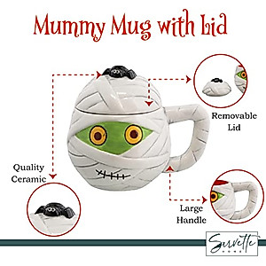 Servette Home Ceramic 10 ounce Halloween Soup Mug with Lid (Mummy)