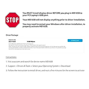 ASUS ZenScreen 15.6” Portable USB Monitor - Narrow Bezel, Micro USB, USB-powered External Monitor, Tripod Mountable, Protective Sleeve, Travel Monitor For Laptop & Macbook - MB165B, 1366 x 768 Pixels