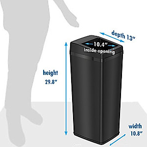 iTouchless 14 Gallon Sliding Lid Automatic Sensor Trash Can with Odor Filter System, 52 Liter Black Steel Touchless Kitchen Garbage Bin, Matte Black