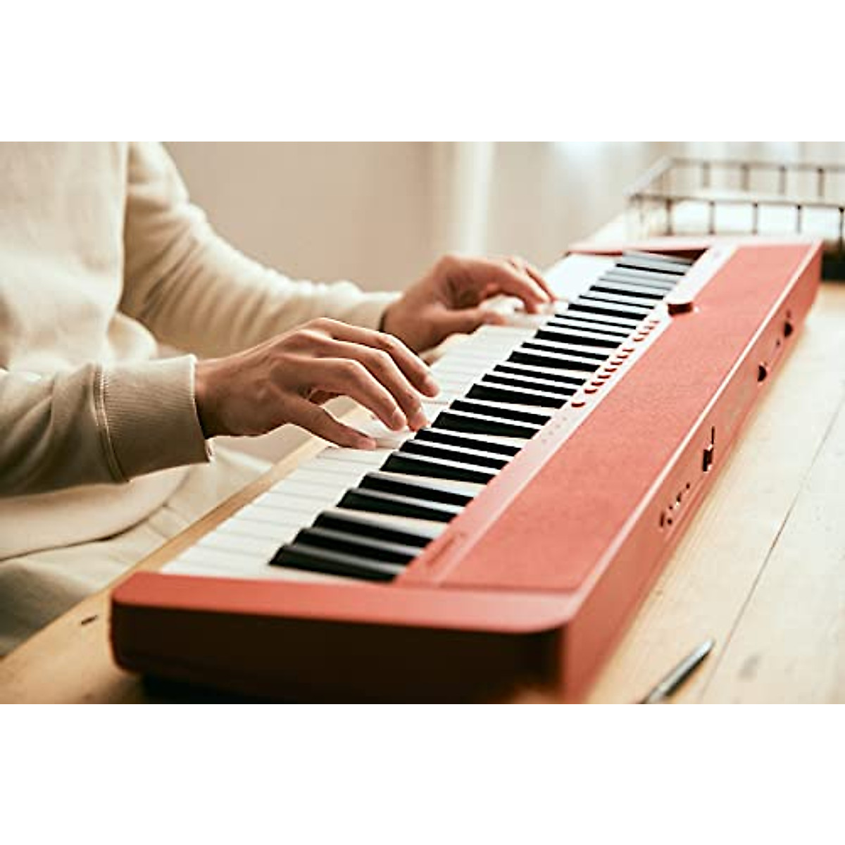 Casio Casiotone CT-S1 61-Key Portable Digital Keyboard - Red Bundle with Adjustable Stand, Bench, Headphones, Sustain Pedal, Instructional Book, Instructional DVD, and Austin Bazaar Polishing Cloth