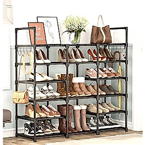 Tribesigns Shoe Rack Storage Organizer 6 Tiers Shoe Rack 30-35 Pairs Shoes and Boots Shelf with 2 Hooks Large Free Standing Shoes Holder Rack for Closet, Entryway