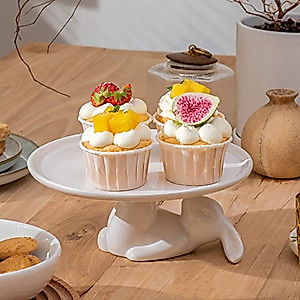 LA JOLIE MUSE Cupcake Stand, Easter Decorations, Ceramic Dessert Plates for Eggs and Cookies, Bunny Candy Dish Gifts, 8.3 Inch White