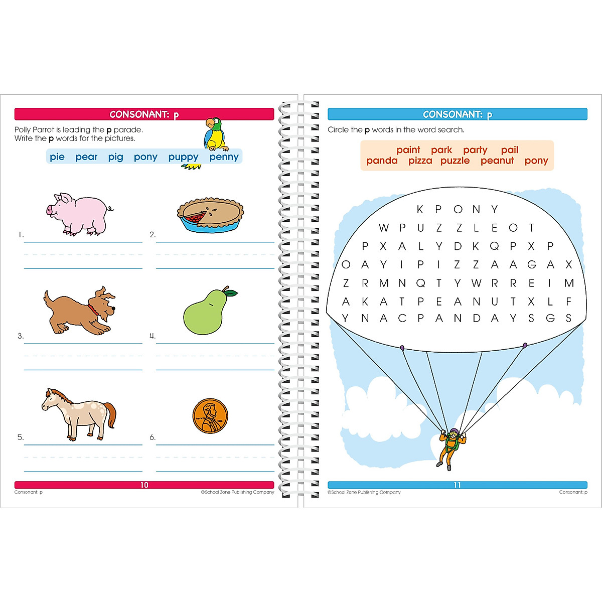 School Zone - Big Spelling 1-3 Workbook - 320 Spiral Pages, Ages 6 to 9, 1st Grade, 2nd Grade, 3rd Grade, Letter Sounds, Consonants, Puzzles, and More (Big Spiral Bound Workbooks)