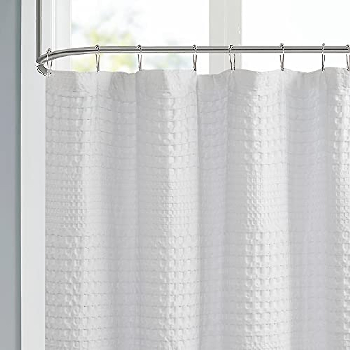 Madison Park Arlo 100% Cotton Shower Curtain, Texture Waffle Weave Design 800 GSM Hotel Quality, Soft Trendy Bathroom Décor, Machine Washable, Bathtub Fabric Privacy Screen, 72" x 72", White